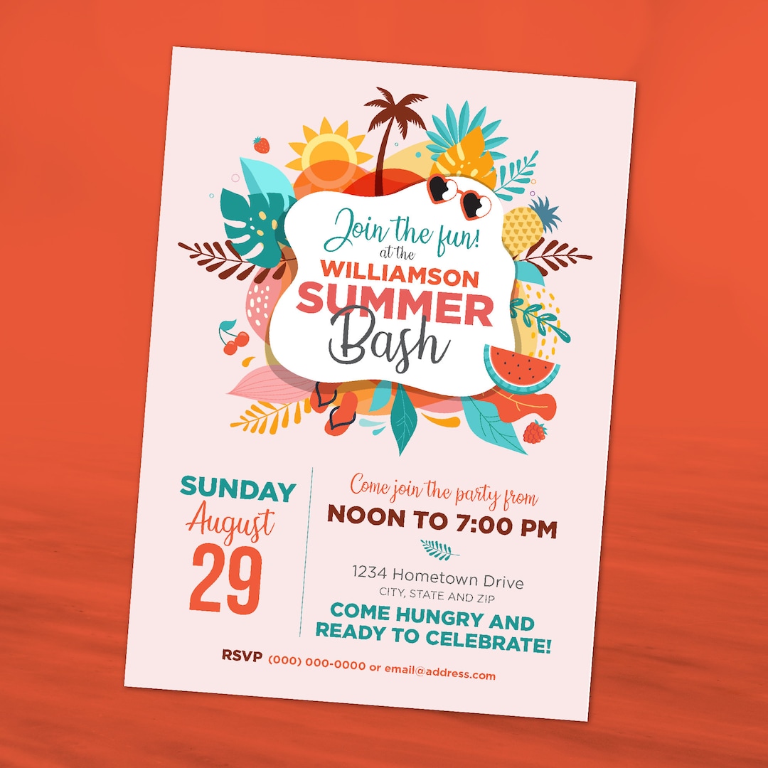 Summer Party Invites – Instant Download – Summer Party Invitation ...
