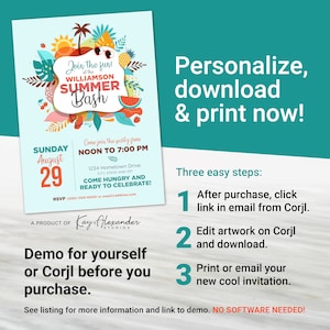 Summer Party Invites – Instant Download – Summer Party Invitation ...