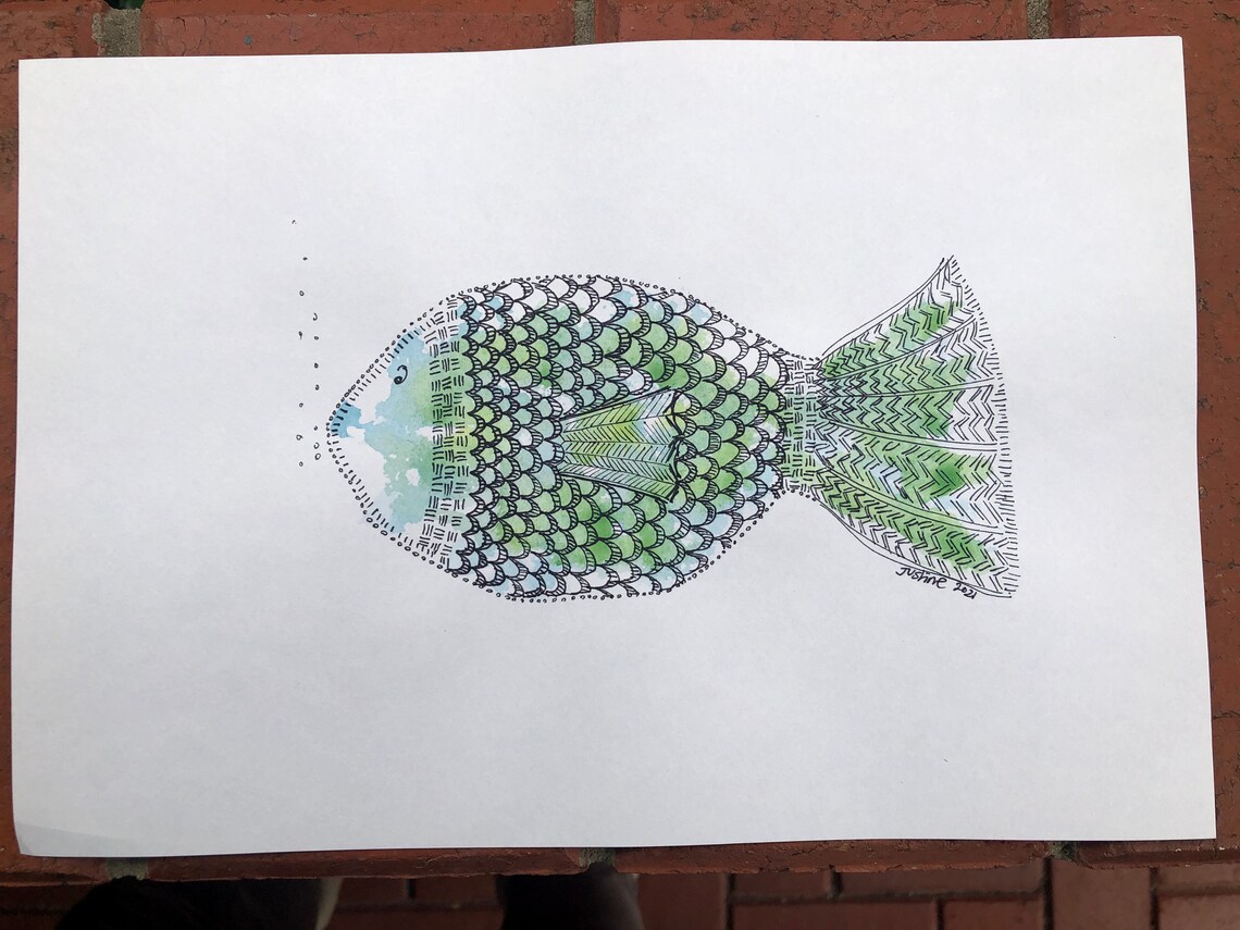 Print From Original Artwork Fish Ink and Watercolour Print - Etsy