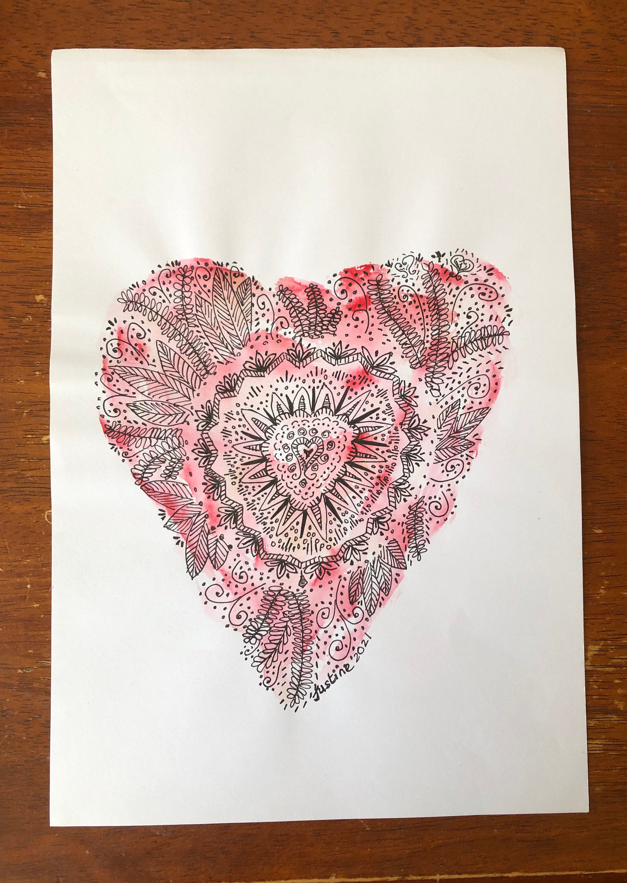 Print from Original Artwork Heart Ink and Watercolour Print | Etsy