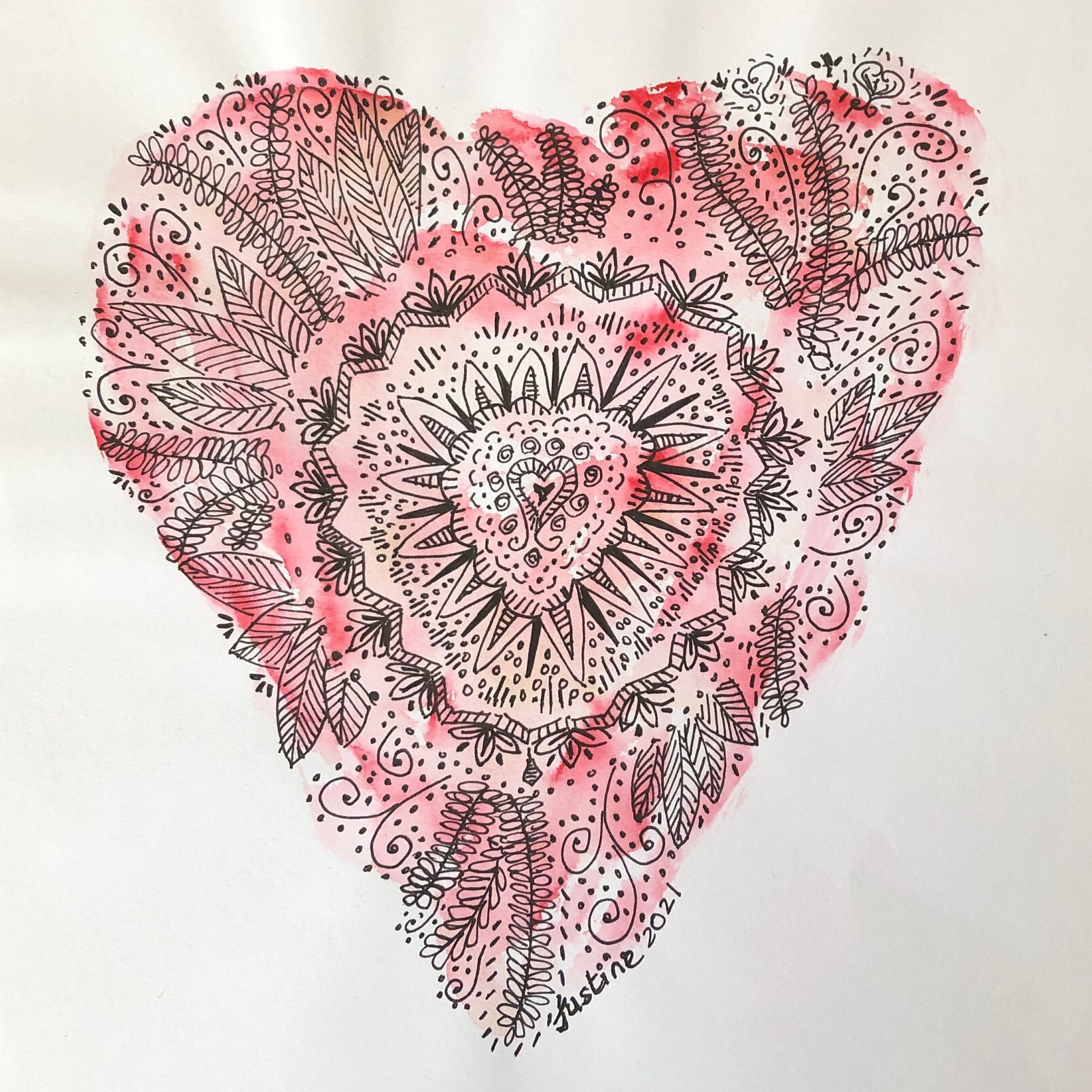 Print From Original Artwork Heart Ink and Watercolour Print - Etsy UK