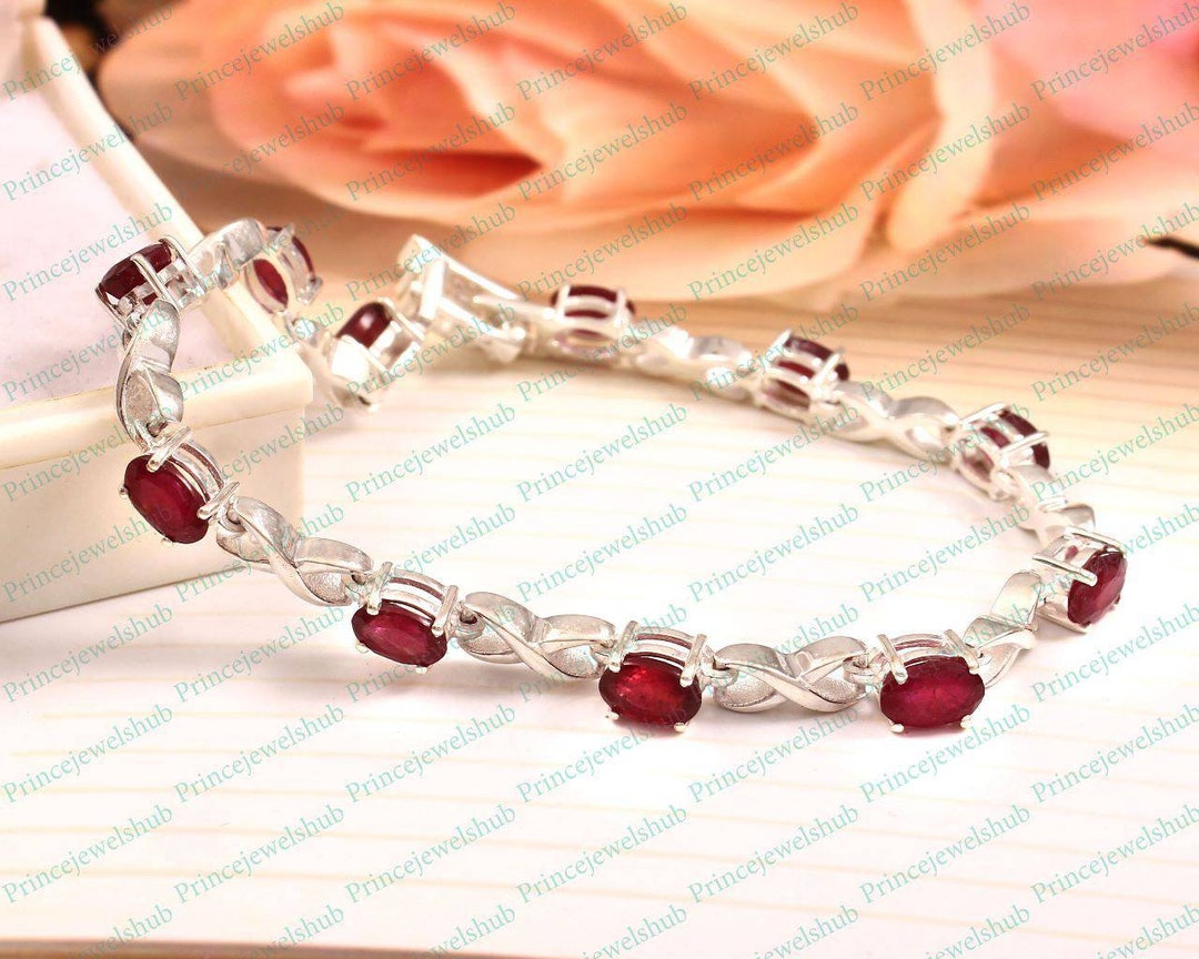 Natural Ruby Tennis Bracelet in 925 Sterling Silver,ruby Bracelet ...