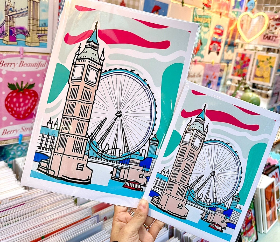 London Big Ben and London Eye Design Art Print - Etsy