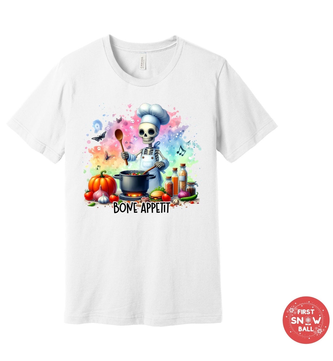 Spooky Skeleton Chef T-shirt - Funny "bone Appétit" Baking Tee for ...