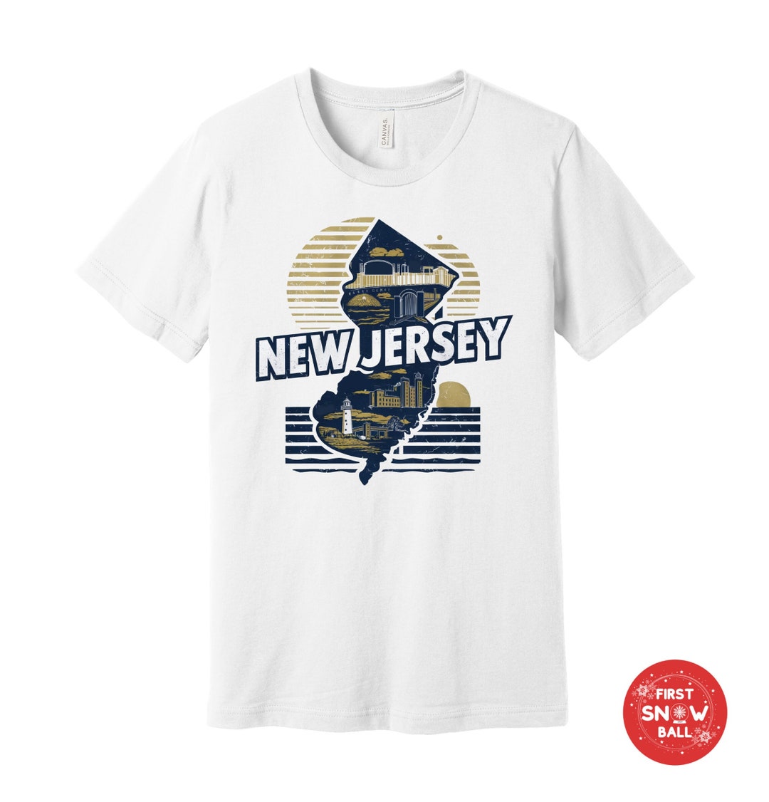 NJ Landmarks T-shirt - Iconic New Jersey Design, Garden State Souvenir ...