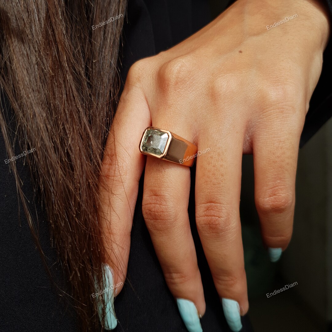 3.50 CT Square Cut Salt and Pepper Diamond Men's Engagement Ring Bezel ...