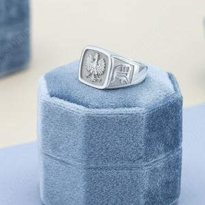 Polish Eagle Signet Ring With Flat Top Insignia, Antiqued Sterling ...
