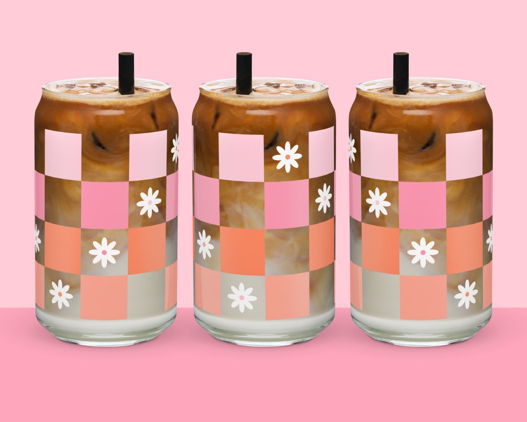 Retro Checkerboard Glass Can Coffee Cup, Cute Checker Gradient Design ...