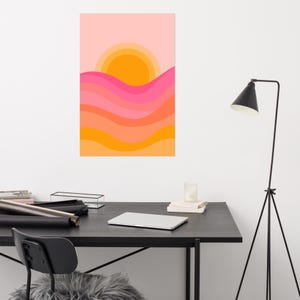 Sunset Wall Art, Boho Desert Minimalist Home Decor, Bright Pink ...