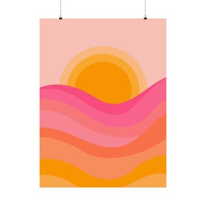 Sunset Wall Art, Boho Desert Minimalist Home Decor, Bright Pink ...