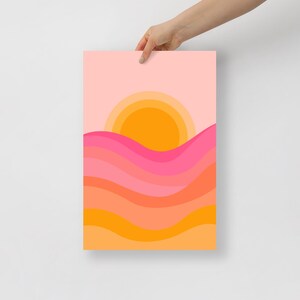 Sunset Wall Art, Boho Desert Minimalist Home Decor, Bright Pink ...