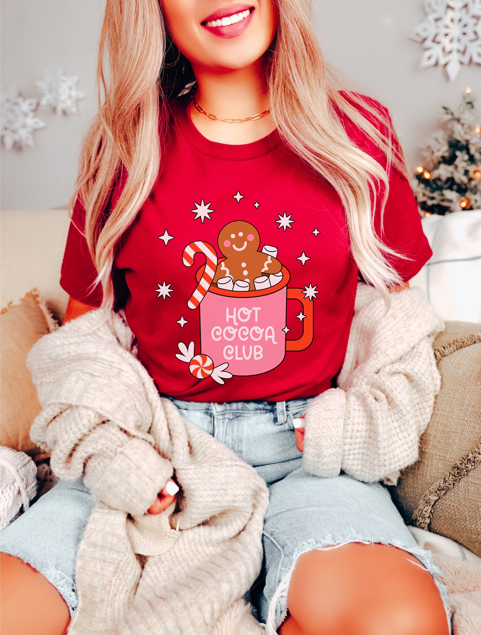 Hot Cocoa Club Christmas Shirt Womens Holiday Gingerbread - Etsy