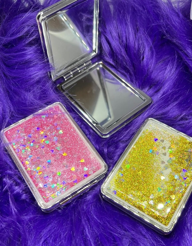 Glitter Pocket Mirror 2 Sided Compact Mirror Travel Make - Etsy