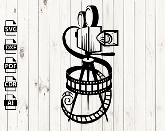 Movie Camera Design Laser Cut Svg Dxf Files Wall Sticker Engraving ...
