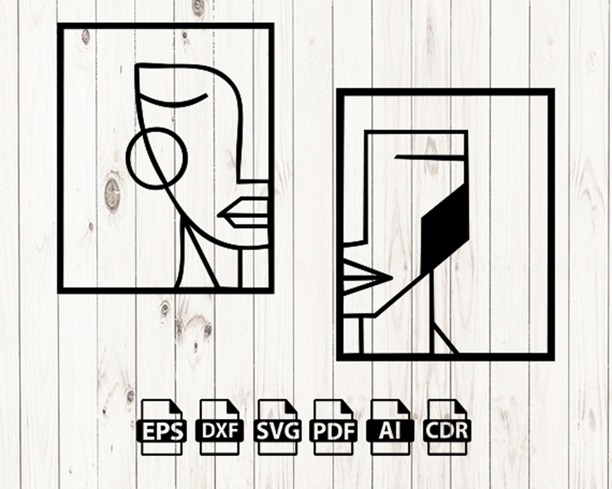 Geometric Faces Digital Vector Download Laser Cnc Cut Svg Dxf - Etsy