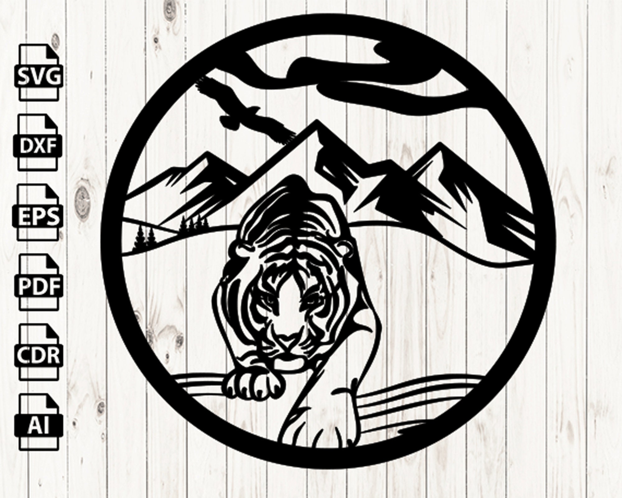 Tiger Animals Digital Vector Download Laser Cnc Cut Svg Dxf Pdf Eps Ai ...