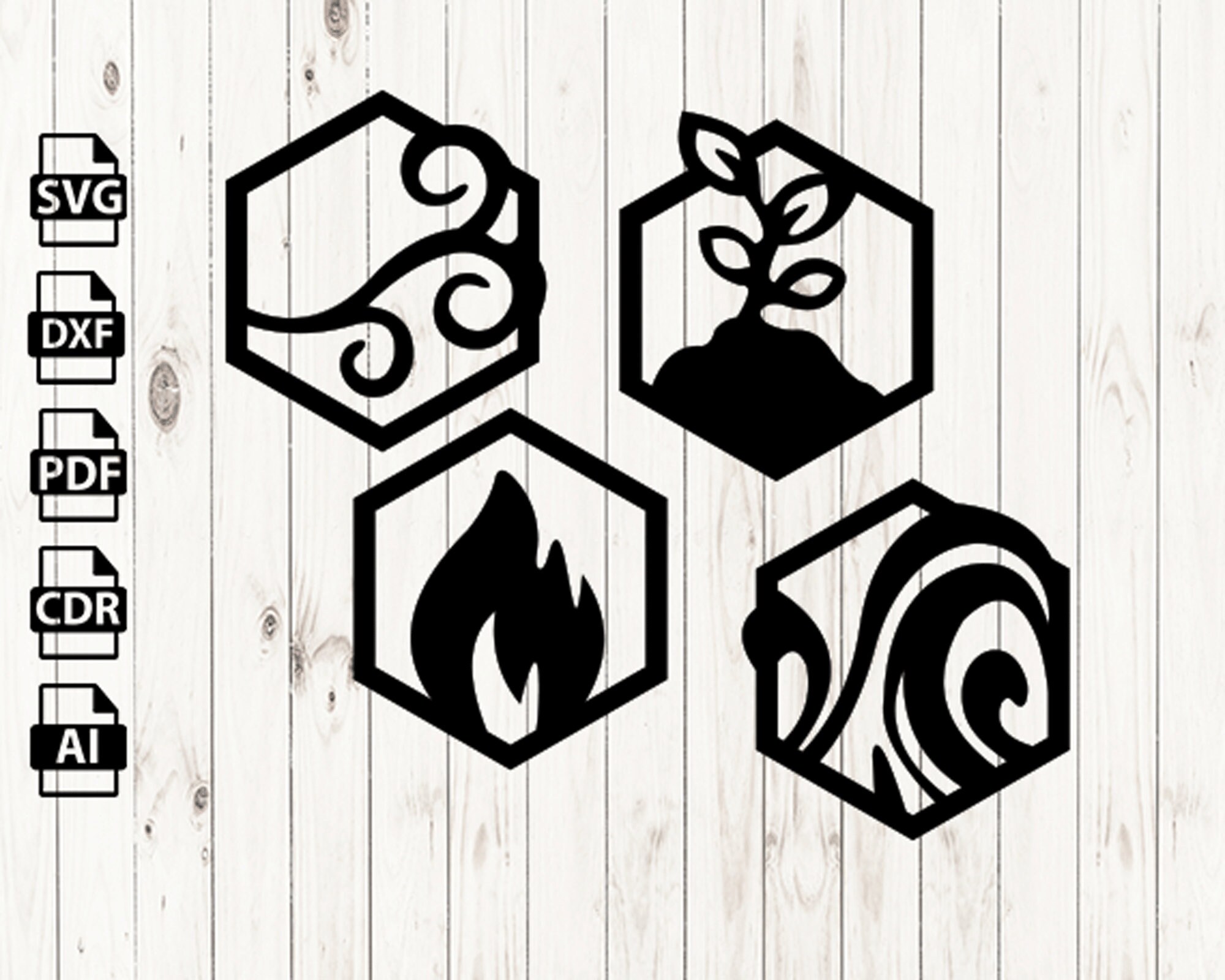 Four 4 Elements Digital Vector Download Laser Cnc Cut Svg Dxf Pdf Eps ...