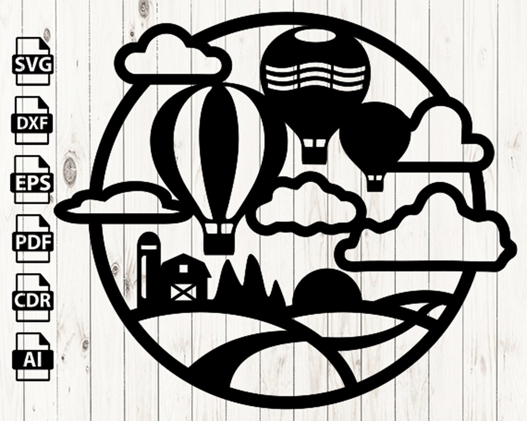 Hot Air Balloon Glowforge Vector Download Laser Cnc Cut Svg Dxf Pdf Eps ...