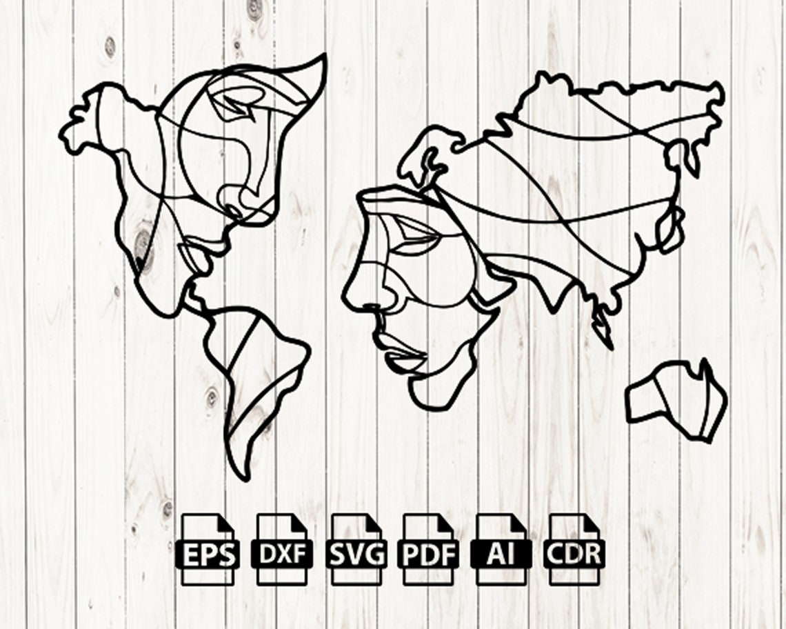 World World Map Face Digital Vector Download Laser Cnc Cut - Etsy