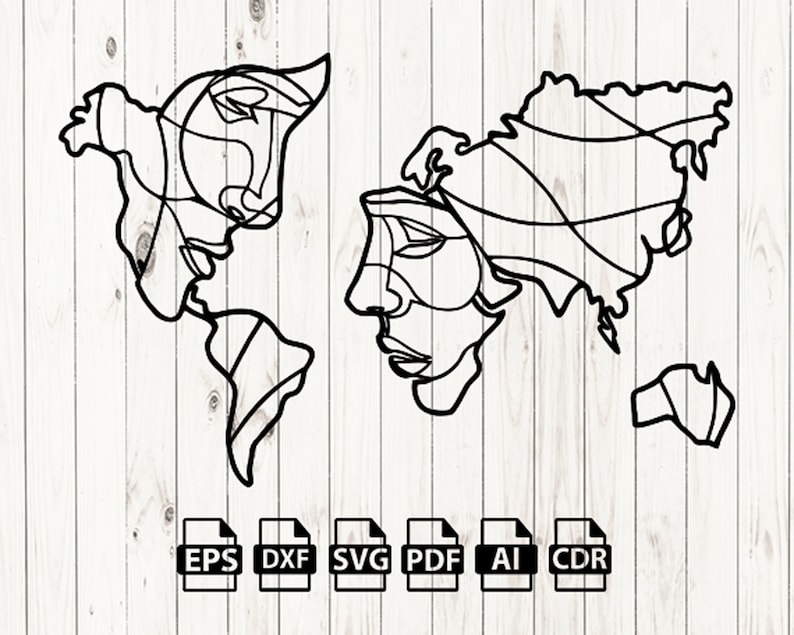 World World Map Face Digital Vector Download Laser Cnc Cut - Etsy