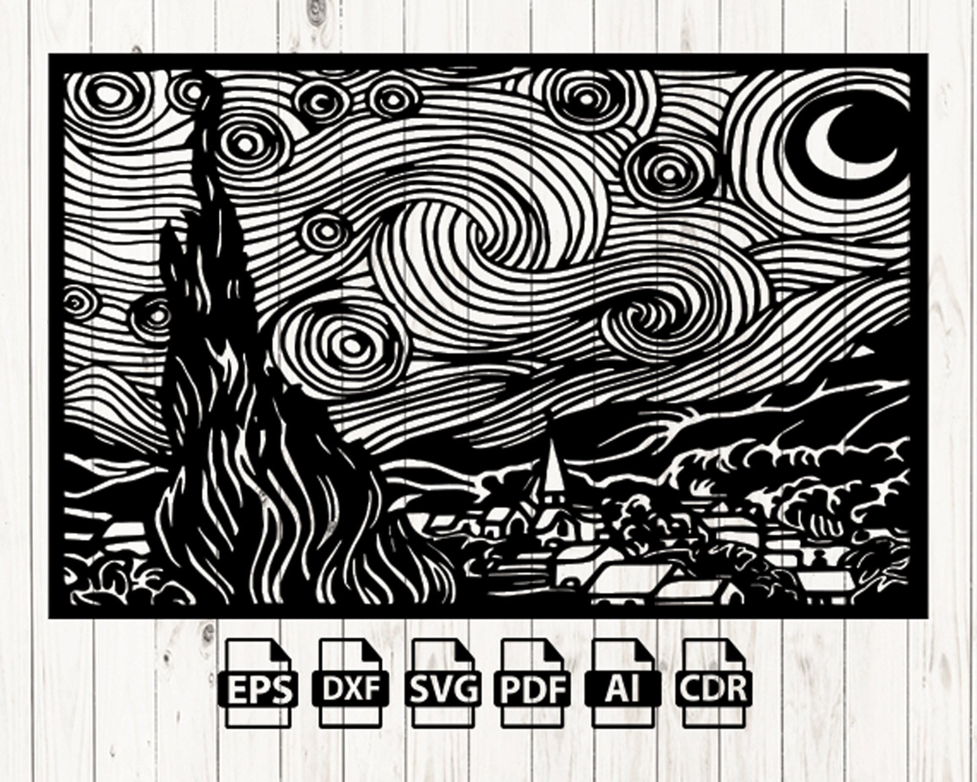 Noche estrellada, Van Gogh Vector digital Descargar Láser Cnc Corte svg ...