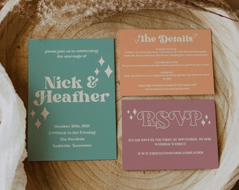 Retro Wedding Invitation | Etsy