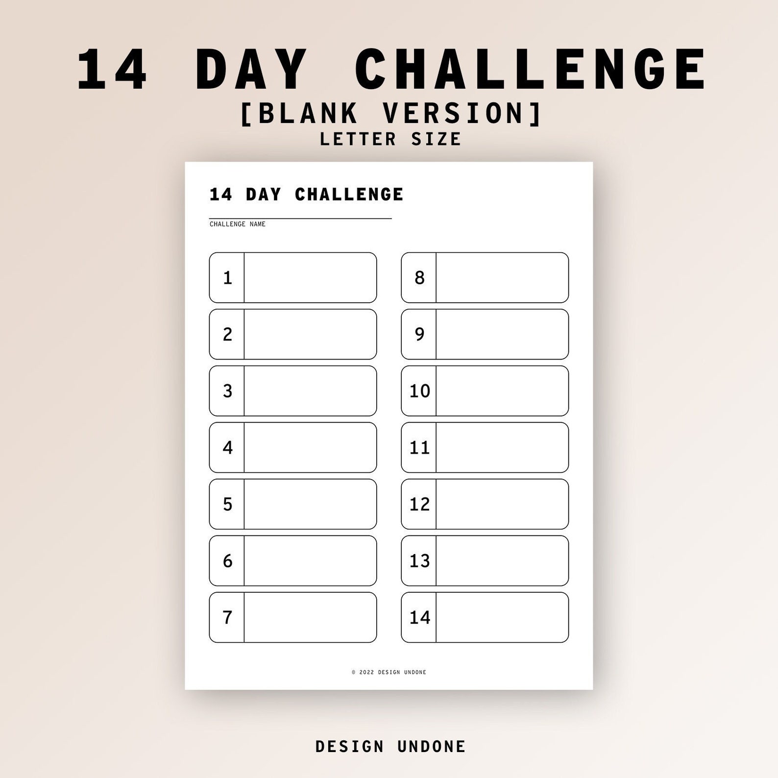 14 Day Challenge Blank Version Printable Letter-sized - Etsy Australia