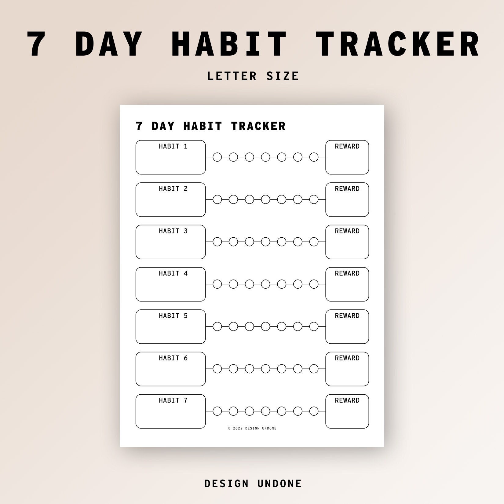 7 Day Habit Tracker Blank Version Printable Letter-sized | Etsy