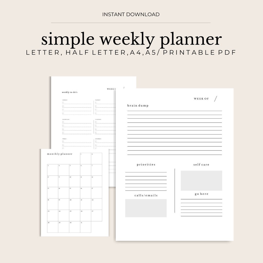 Simple Week at a Glance Printable, Weekly Planner Undated, Week on Two ...
