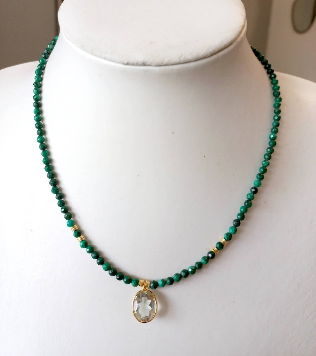Collier en pierres naturelles de malachites et pendentif - Etsy France
