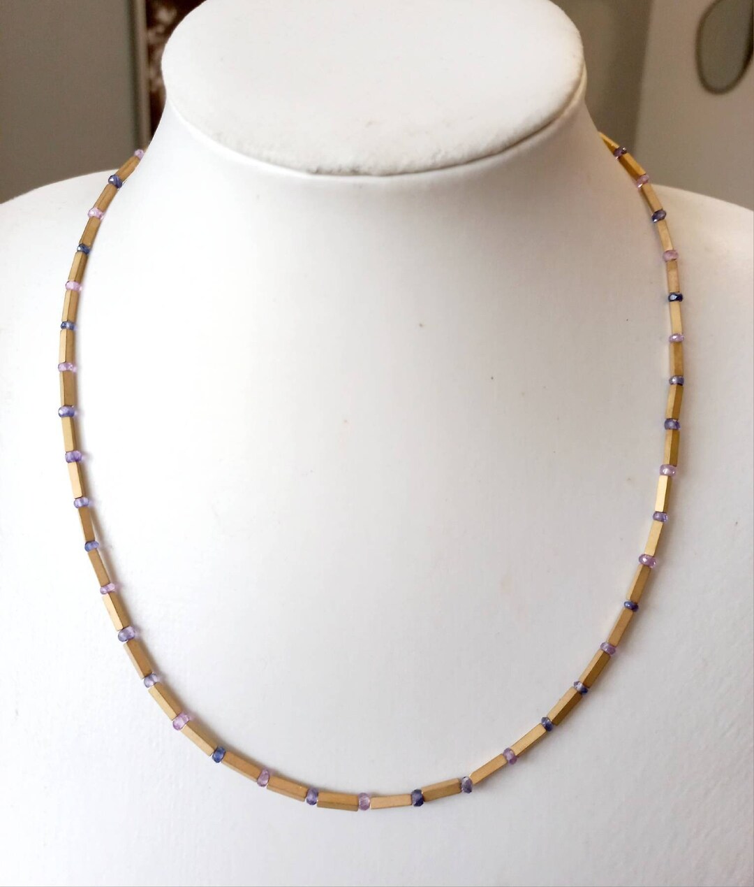 Necklace Made of Natural Stones of Golden Hematite and Purple Mauve ...