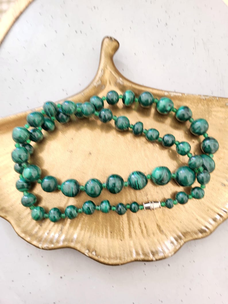 Round Green Malachite Natural Stone Necklace, Gift for Women, Green ...