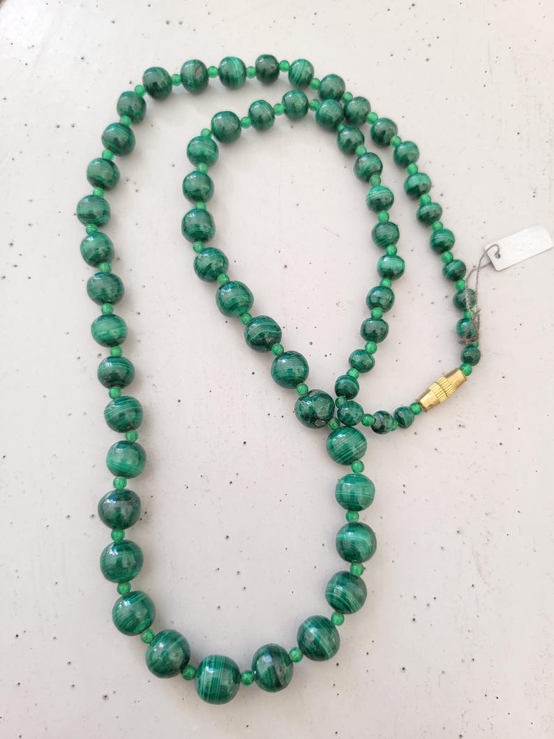 Round Green Malachite Natural Stone Necklace, Gift for Women, Green ...