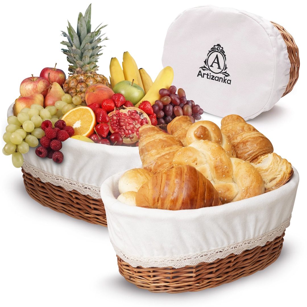 Large Bread Basket for Serving Set - 12x9” Wicker Basket With Removable ...