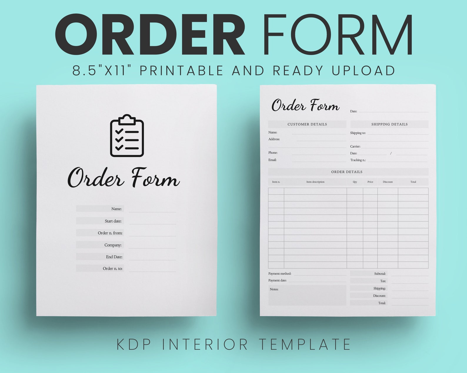 Order Form Template | Purchase Order Form Template | KDP Template ...