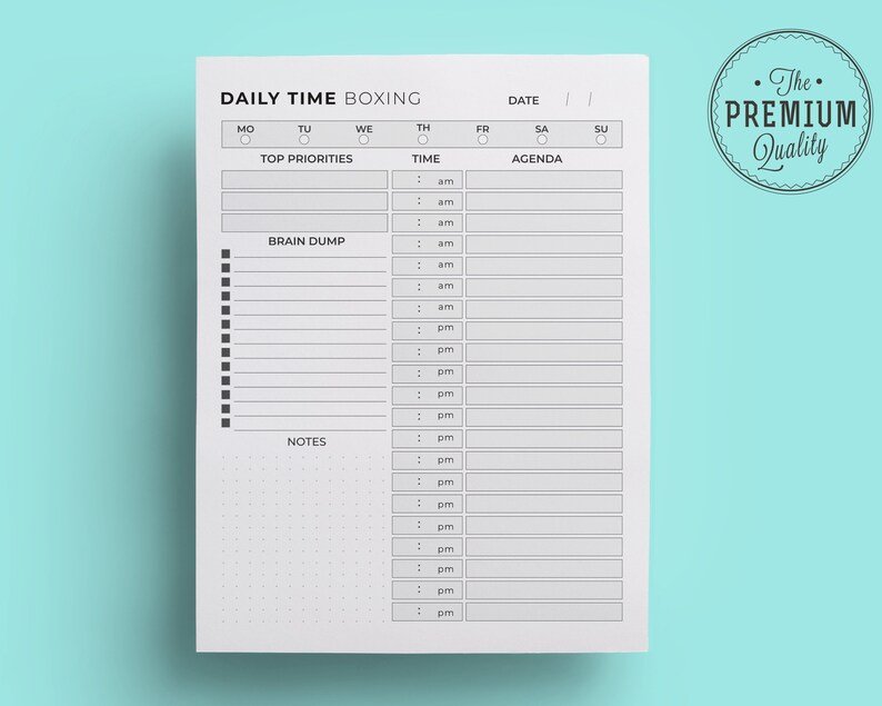 Daily Time Boxing Planner To-do List Work Sheet, Planner Printable ...