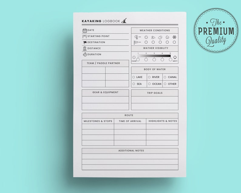 Kayaking Logbook 6x9 120 Pages Interior Ready to Upload PDF Commercial ...