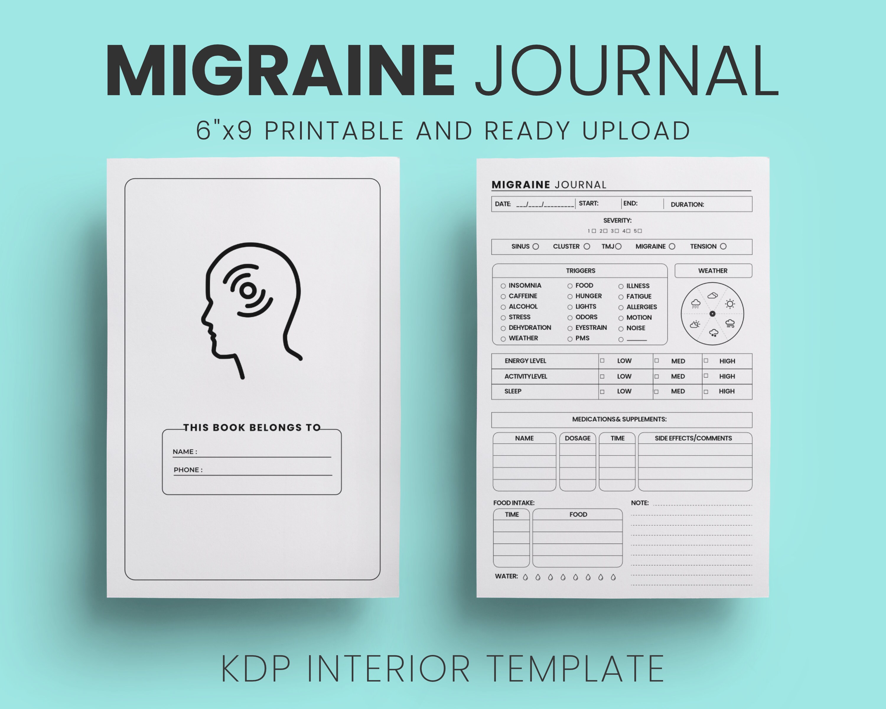 Migraine Tracker Printable, Headache Journal, Symptoms Log (6x9 PDF) - Etsy