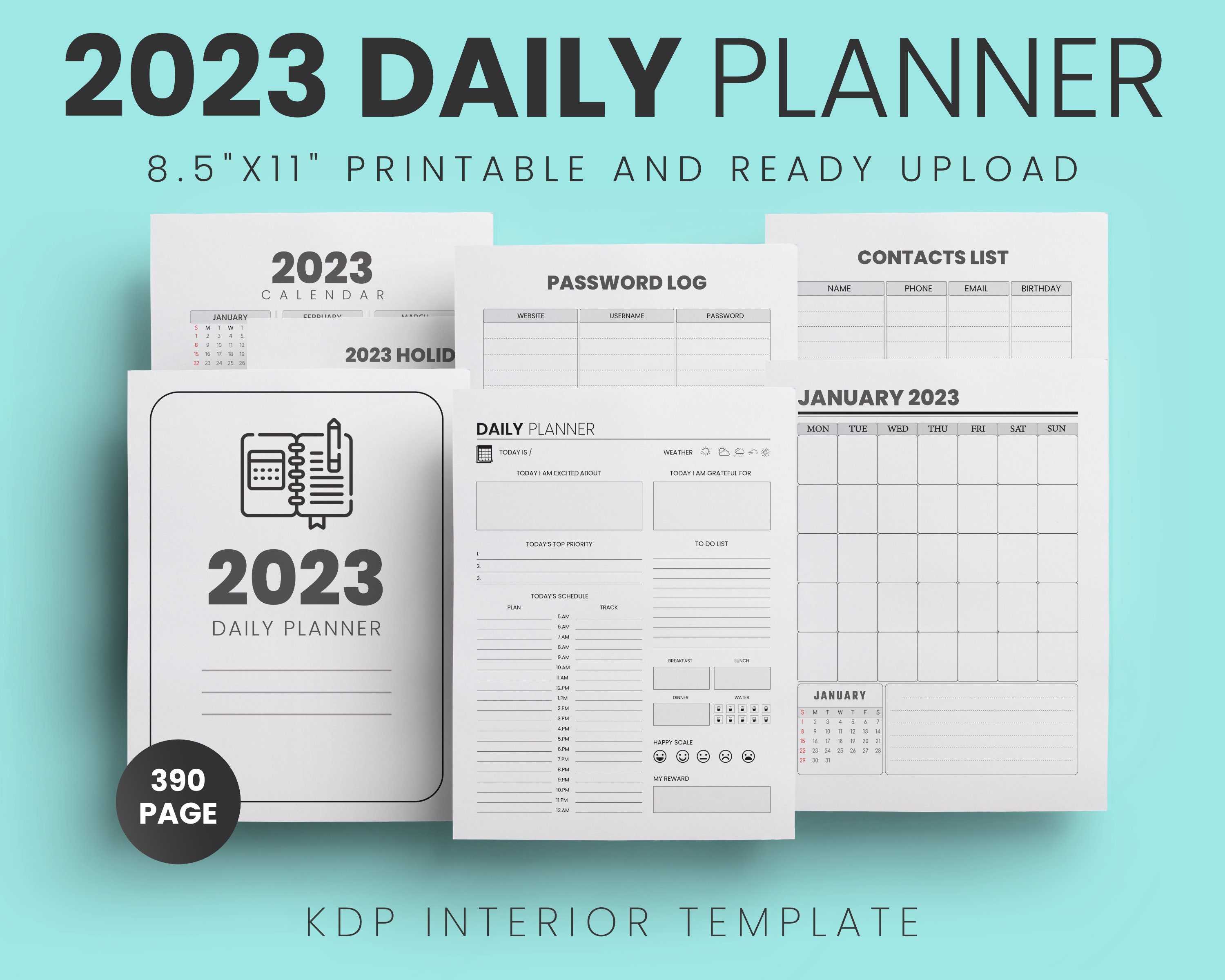 2023 Daily Planner KDP Journal 390 Pages 8.5x11 Ready to - Etsy