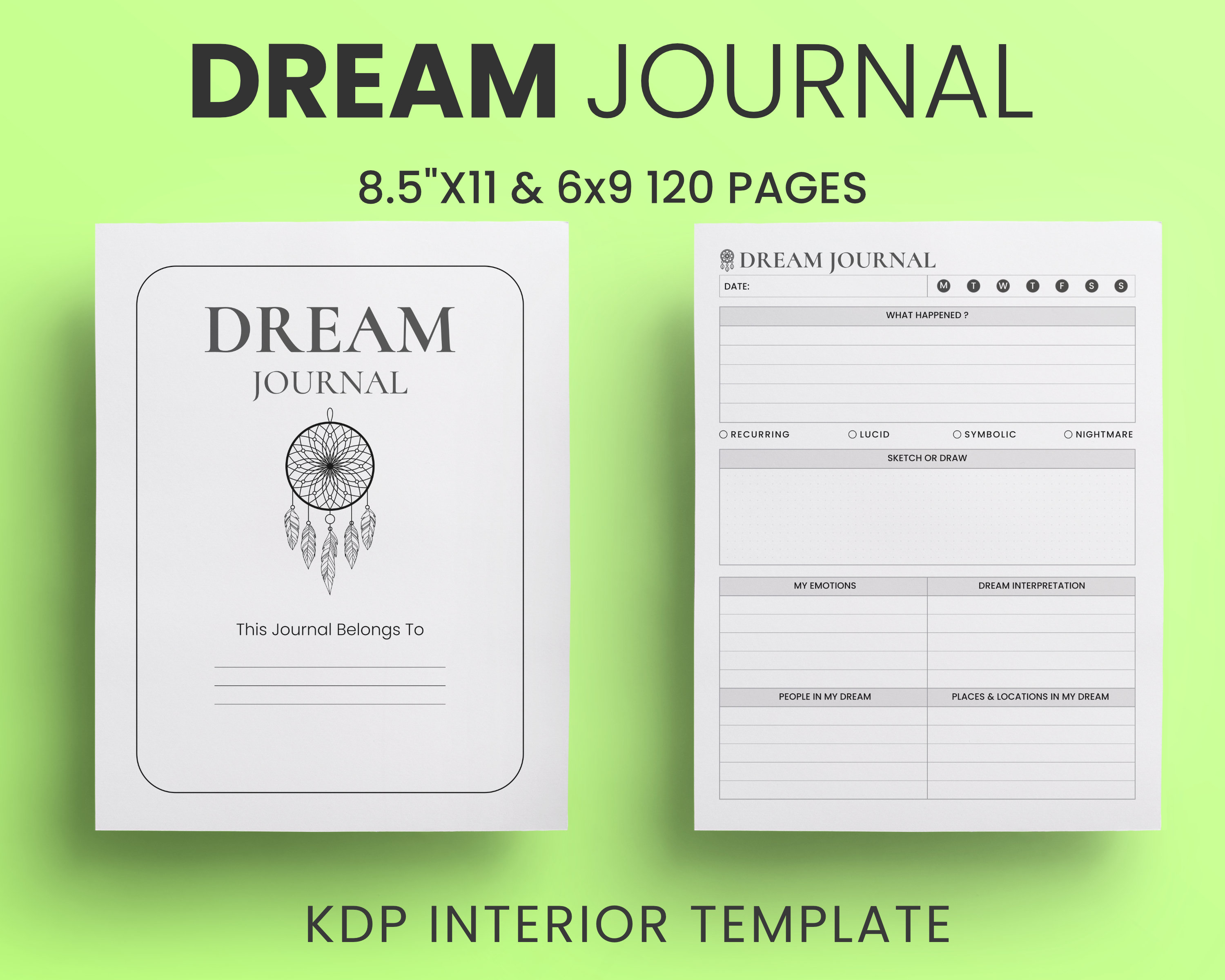Dream Journal 6x9 and 8.5x11 Inches Ready to Upload PDF Commercial Use ...