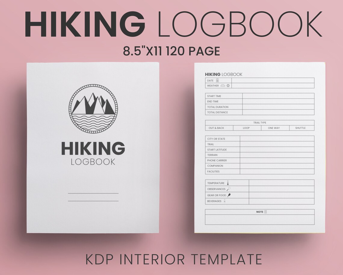 Hiking Logbook KDP Interior Template 8.5x11 Inches 120 Page Ready to ...