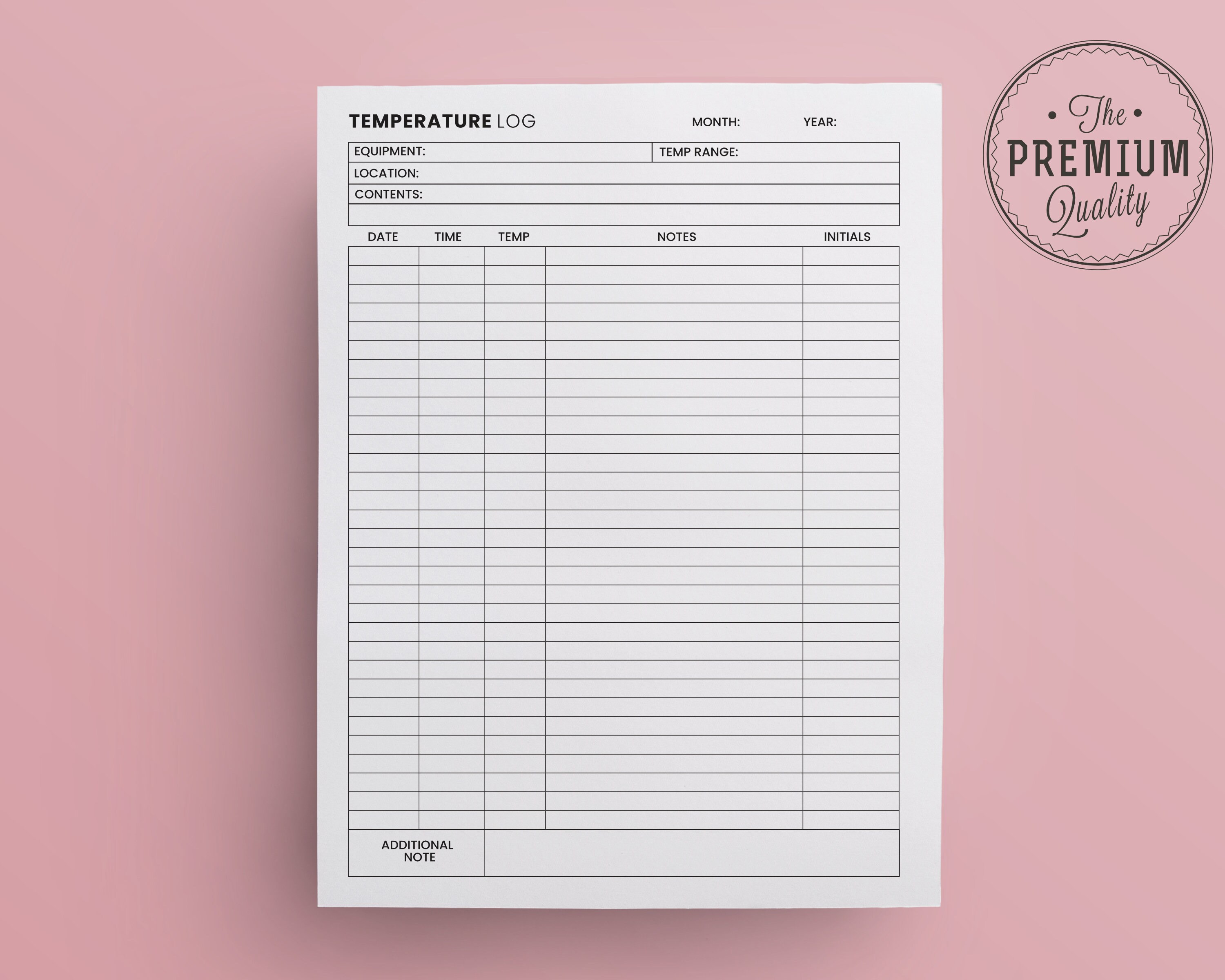 Fridge Temperature Logbook 8.5x11 Inches Ready to Upload PDF Commercial ...