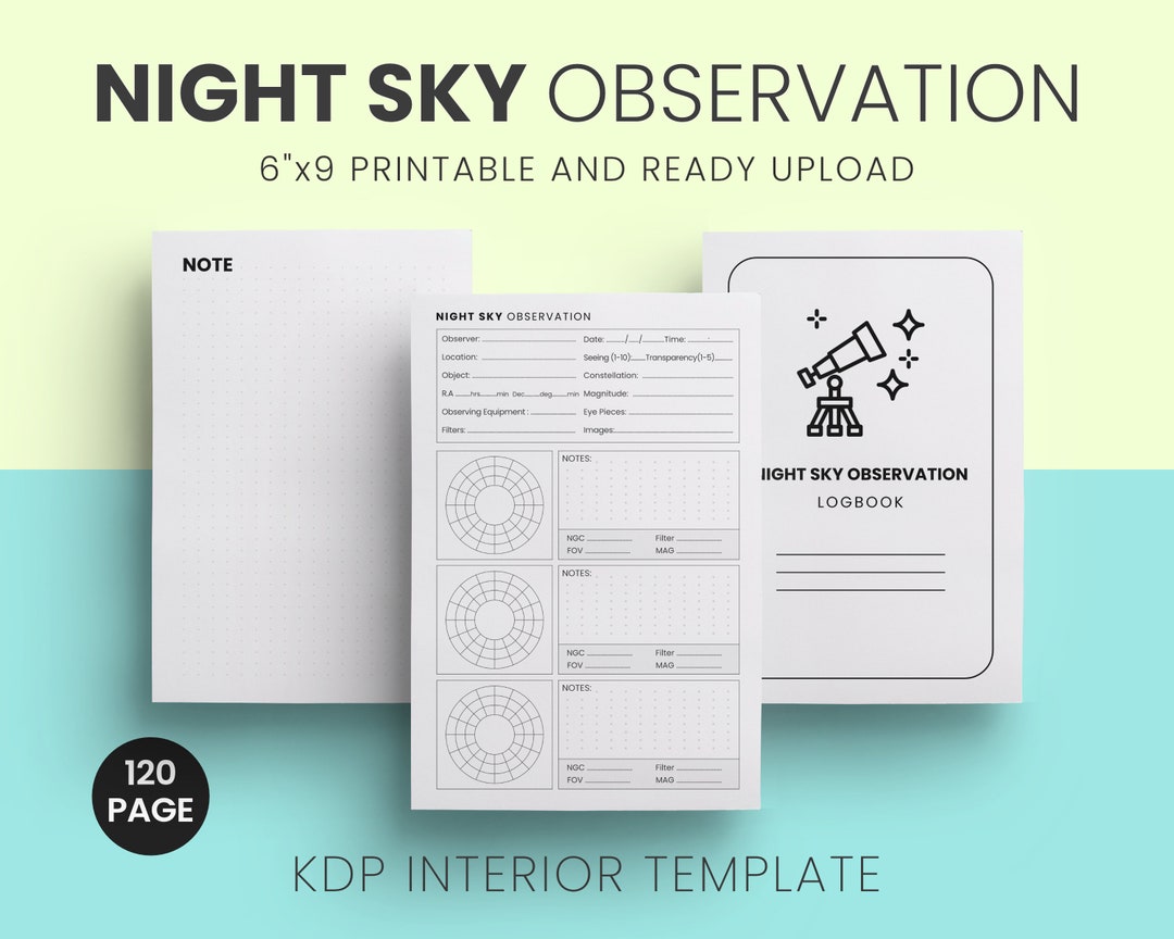 Night Sky Observation Logbook KDP 120 Pages 6x9 Ready to Upload KDP ...