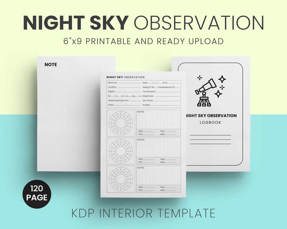 Night Sky Observation Logbook KDP 120 Pages 6x9 Ready to - Etsy