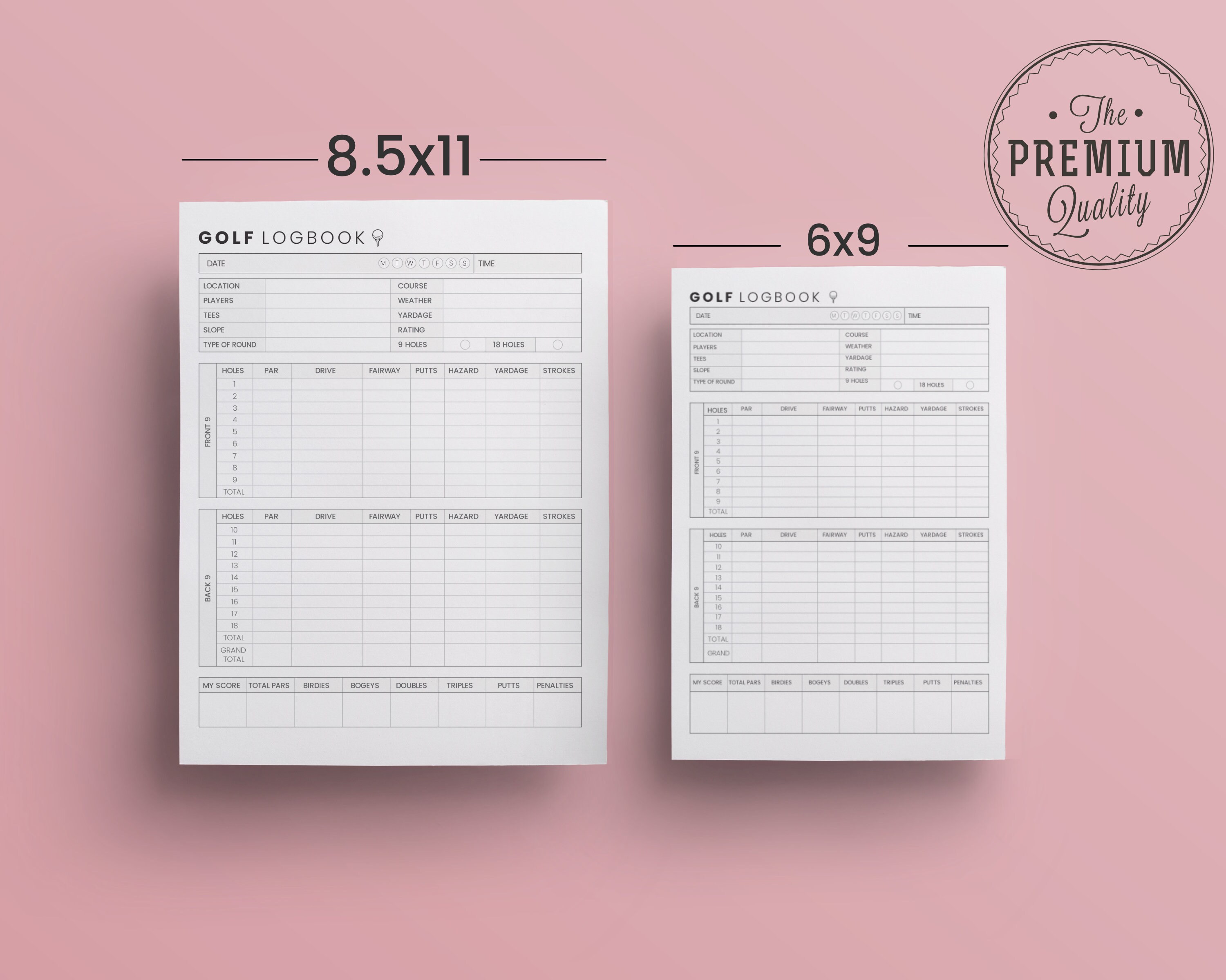 Golf Log Book KDP Interior Template 8.5"x11" and 6"x9" Inches 120 Page ...