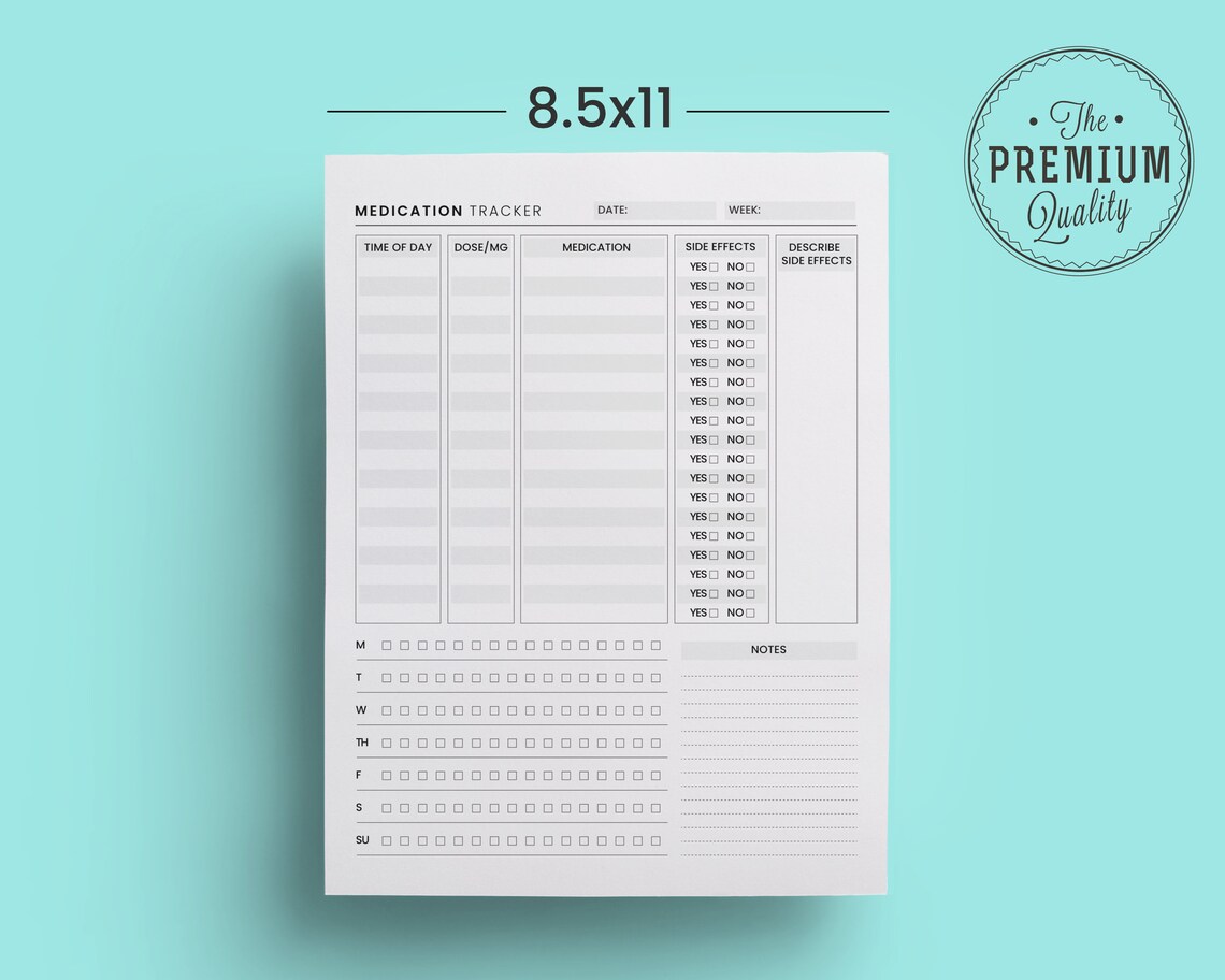 Medication Tracker, Weekly Medication Log,medication Organizer. 8.5"x11 ...