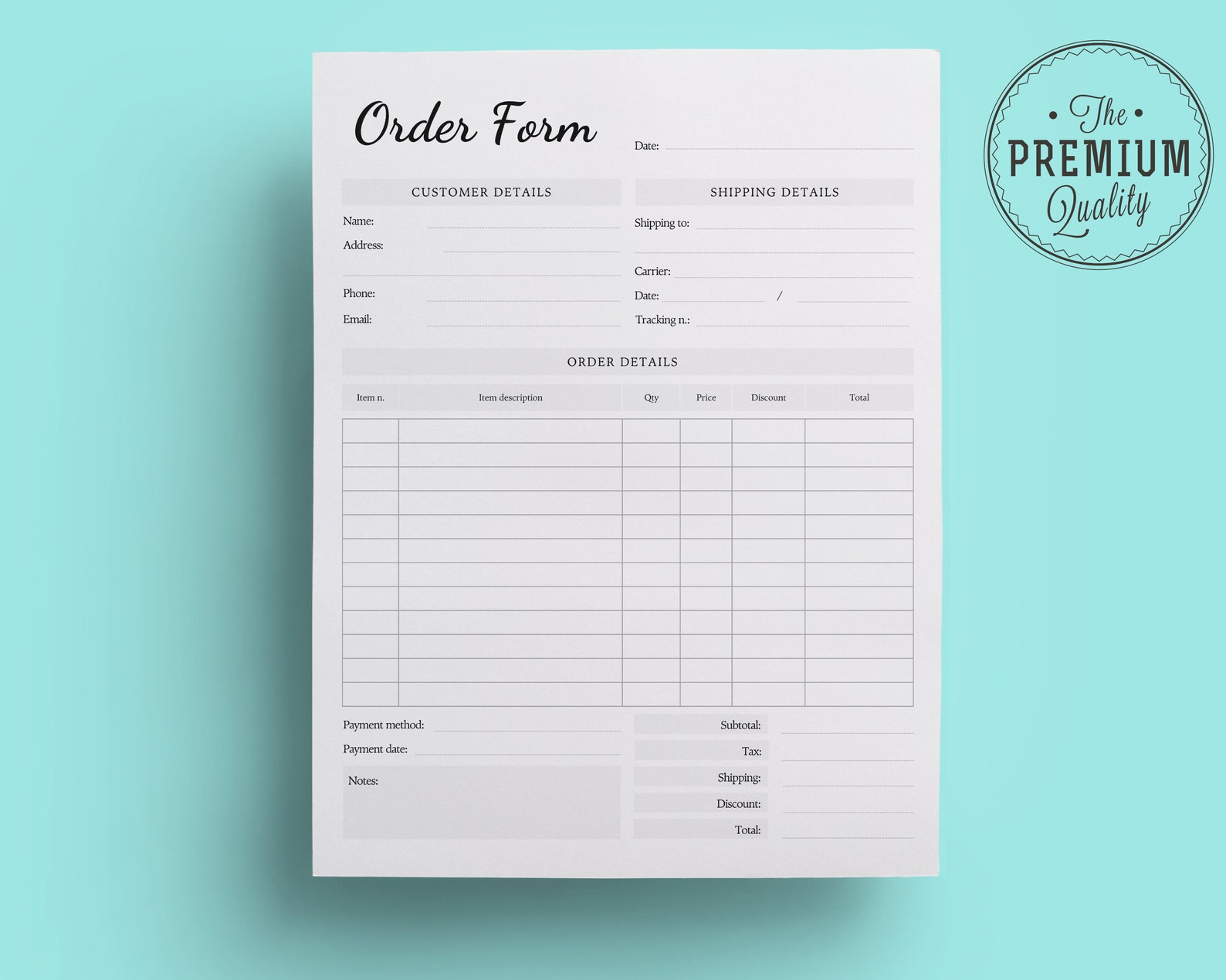 Order Form Template | Purchase Order Form Template | KDP Template ...