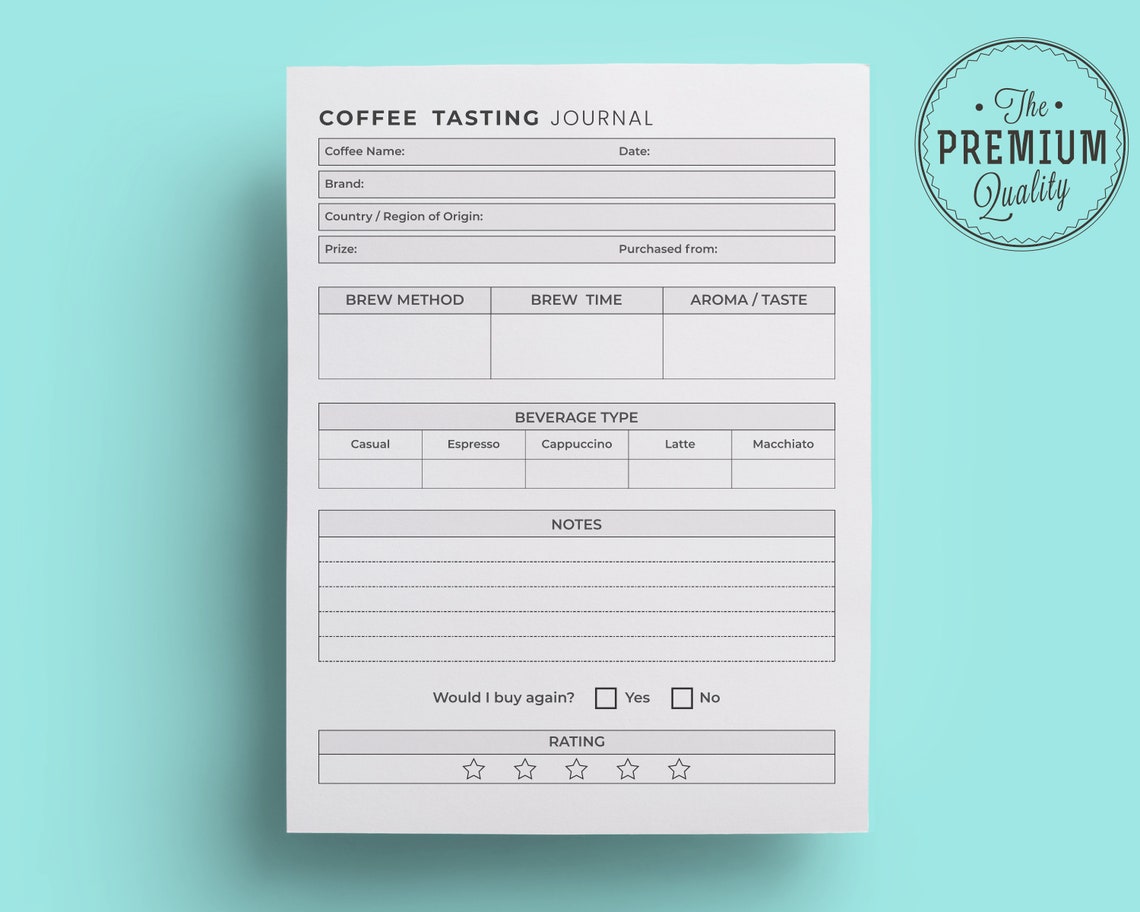 Coffee Tasting Journal PDF Printable Download | Template Sheet to ...