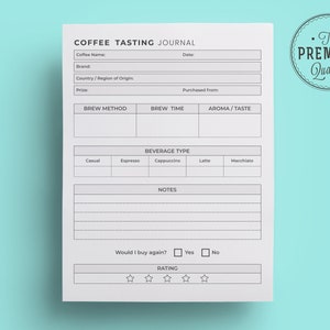 Coffee Tasting Journal PDF Printable Download | Template Sheet to ...