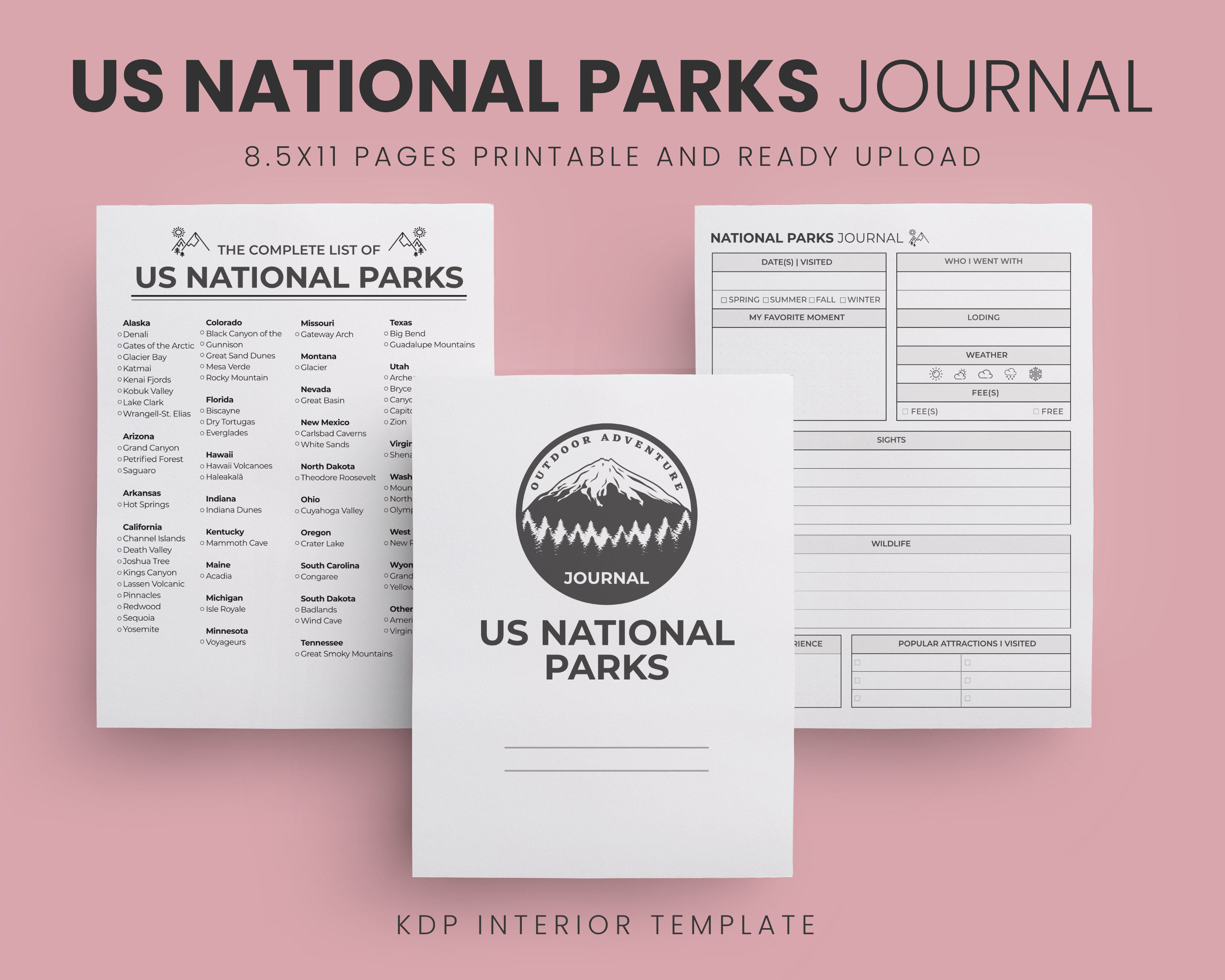 US National Parks Journal Checklist Printable Ready to Upload PDF ...